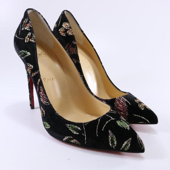 Christian Louboutin | Shoes | Black Floral Ronsard 0mm Pigalle Follies ...